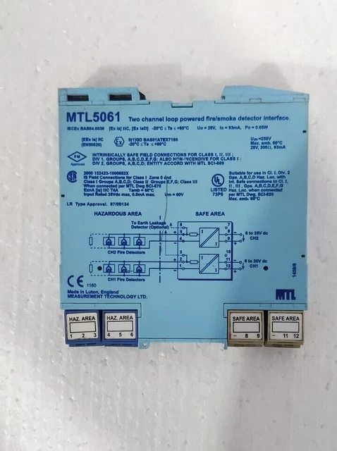 MTL5061 MEASUREMENT TECHNOLOGY 2 Canal Boucle Alimenté Feu / Fumée ...