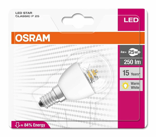 OSRAM LED STAR Classic P Tropfen 4W = 25W E14 klar warmweiß 2700K Leuchtmittel EUR 1,98 ...