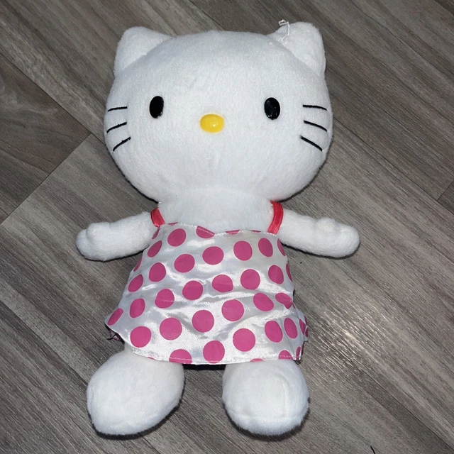 2011 SANRIO HELLO Kitty 13" Plush Soft Toy White & Pink Polka Dot Dress ...