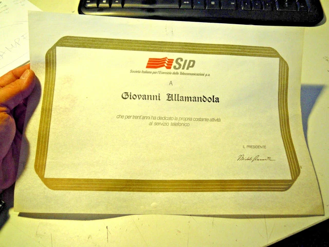 DIPLOMA SIP SOCIETA' ITALIANA PER L'ESERCIZIO TELEFONICO 30 Anni DI SERVIZIO EUR 9,99 - PicClick IT