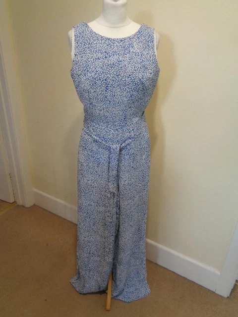 TED BAKER BLUE And White Fish Print Jumpsuit With Separate Scarf - Size ...