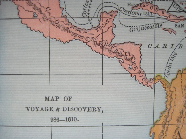ORIGINAL 1892 MAP EXPLORERS ROUTES Columbus Magellan Cartier Verrazzano ...