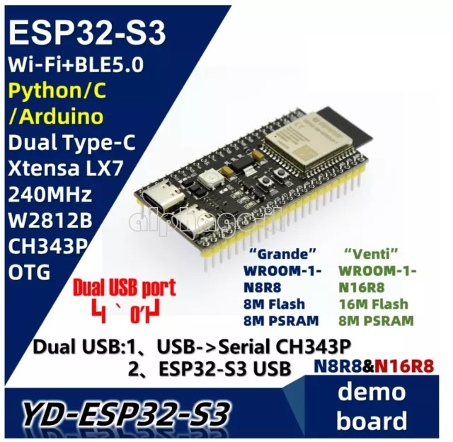 Esp32 S3 Devkitc 1 Dual Type C Usb Esp32 S3 Wroom 1 N8r8 Micropython Esp32 S3 Eur 735 Picclick De