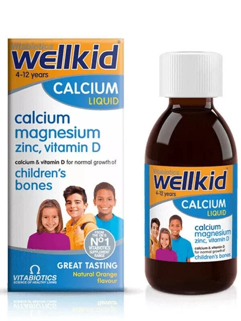 VITABIOTICS WELLKID CALCIUM Liquid Normal Growth Vitamin D3 4-12yrs ...