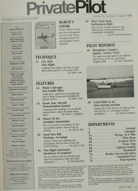 VINTAGE PRIVATE PILOT March 1986 Volume 21 Number 3 £17.37 - PicClick UK