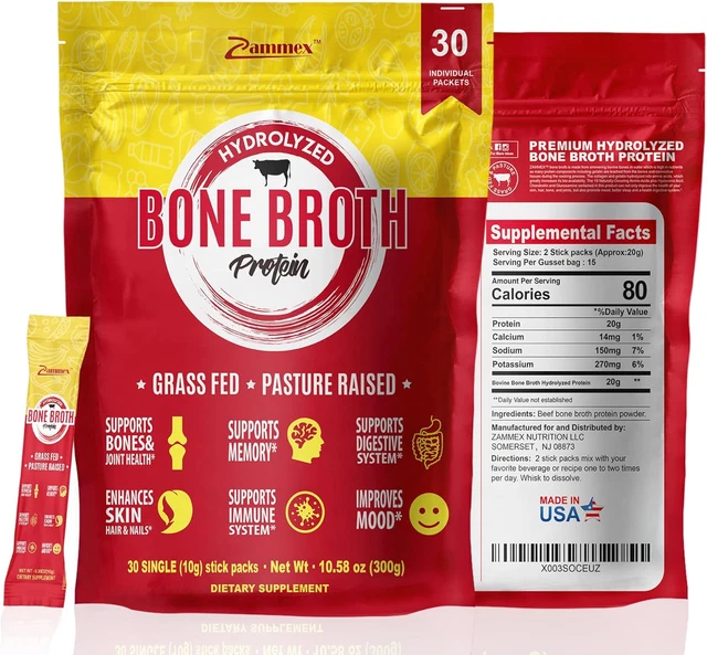BONE BROTH PACKETS-20G Collagen Protein-Beef Bone Broth Powder to Go-30 ...