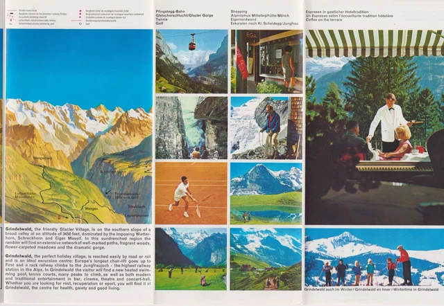 VINTAGE 1960S GRINDELWALD Switzerland Travel Brochure Map Ski Resort ...