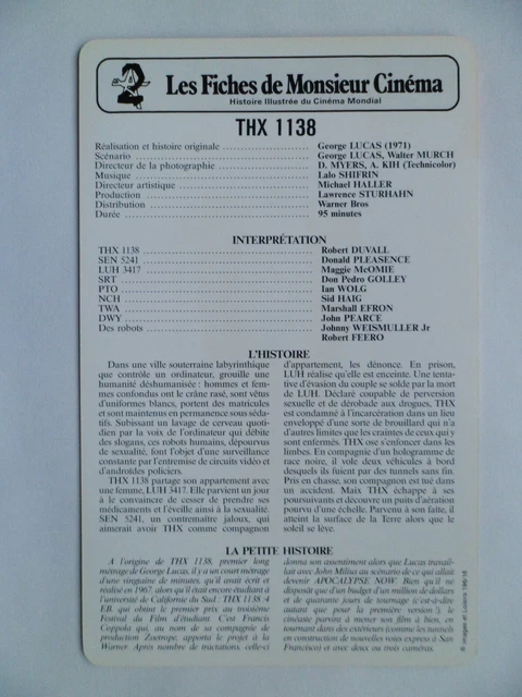 CARTE FICHE CINEMA 1971 THX 1138 Robert Duvall Donald Pleasence Maggie ...
