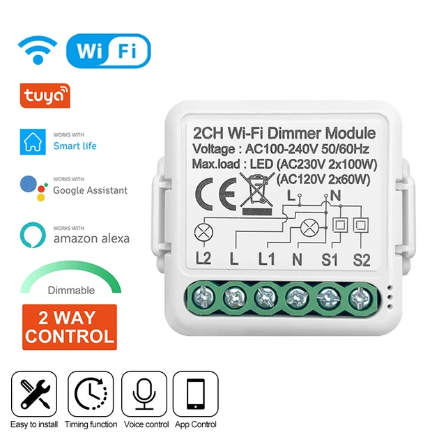 TUYA DIMMER WIFI Smart Relé Módulo empotrado Alexa Google Interruptor ...