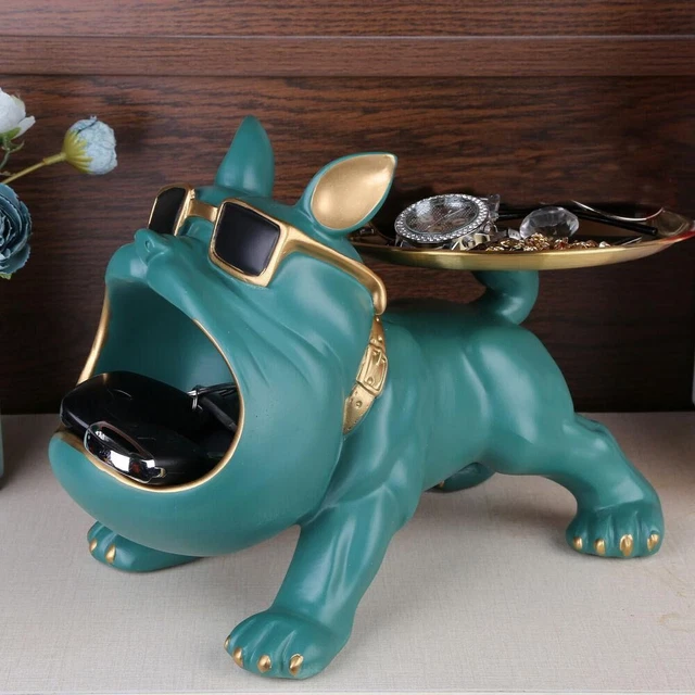STATUE TABLE RESIN Sculpture Dog Key Box Bulldog Butler Storage Tray ...