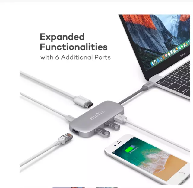HUB USB C HooToo Adater with Ethernet Port, 4K HDMI 100W PowerDelivery ...