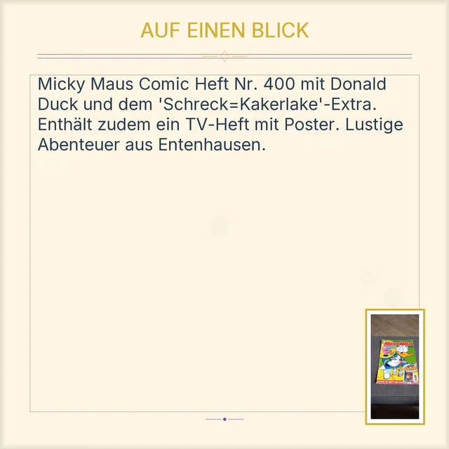 MICKY MAUS COMIC Heft Nr. 400 Walt Disney Donald Duck Ehapa TV-Heft ...
