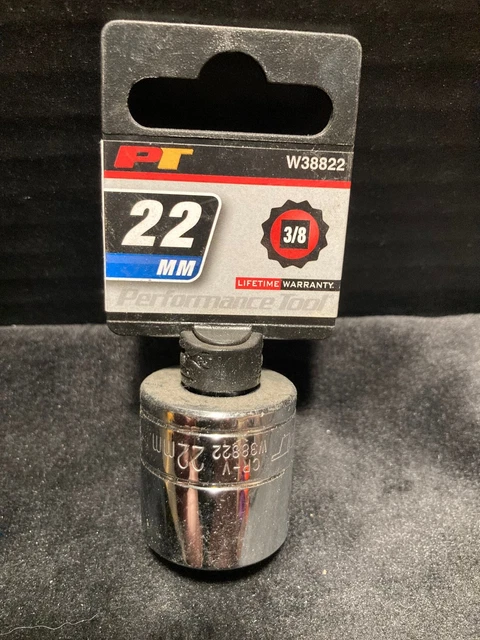 PERFORMANCE TOOL SOCKET 22mm 3/8 Drive Chrome CR-V 12-Point W38822 Used ...