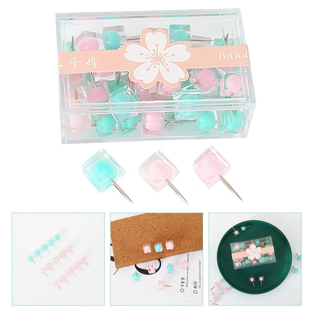 40 PCS DECORATIVE Thumb Tack Flat Push Pins Cute Pushpins Compact ...