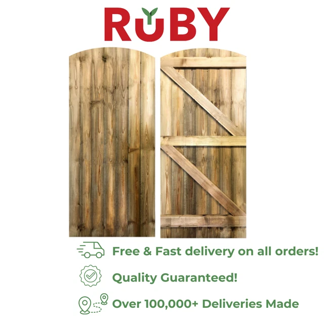 BESPOKE FEATHEREDGE WOODEN Garden Gate Sawn Wood Curved Top Pedestrian ...