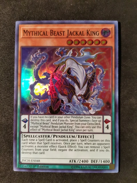 T LP YUGIOH MYTHICAL BEAST JACKAL KING 1ST Edition Super Rare HOLO INCH ...