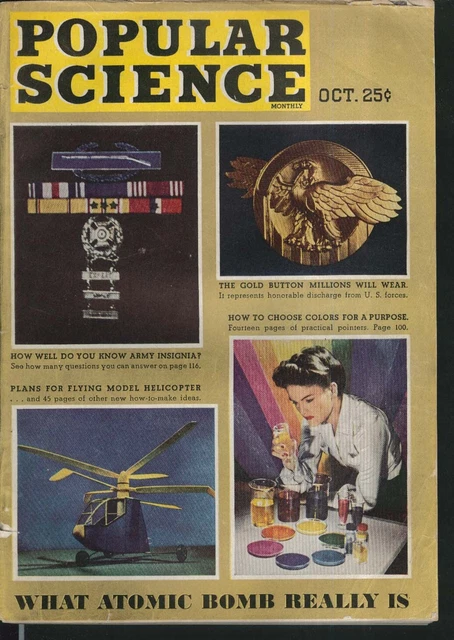 POPULAR SCIENCE ARMY Insignia Flying Model Helicopter Atomic Power P-51 ...