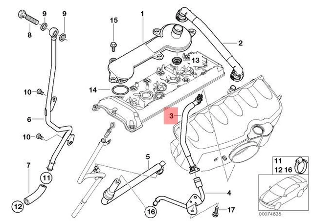 BMW GENUINE CRANKCASE Ventilation Oil Separator Vent Hose Pipe Line ...