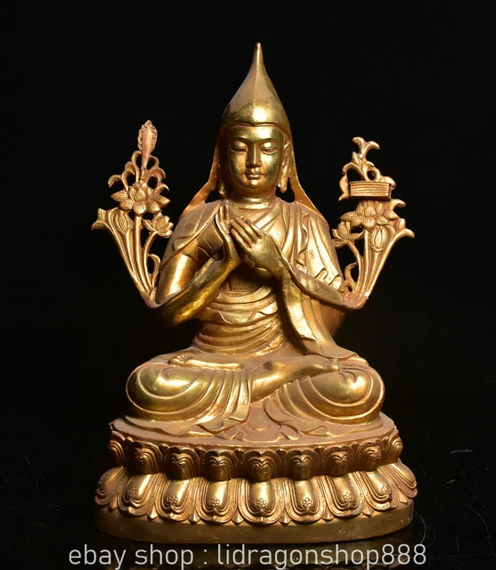 12& BOUDDHISME Tibétain Bronze Doré Je Tsongkhapa Guru Bouddha Statue Sculpture EUR 345,60 ...