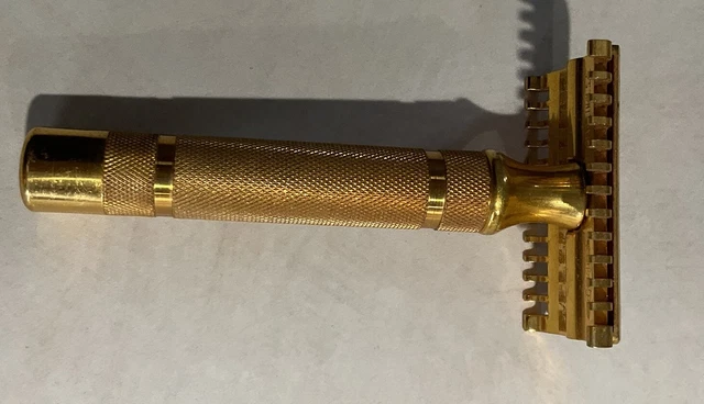 VINTAGE GILLETTE GOLD Tone Men's 3-Piece Safety Razor Pat. 17567 Circa ...