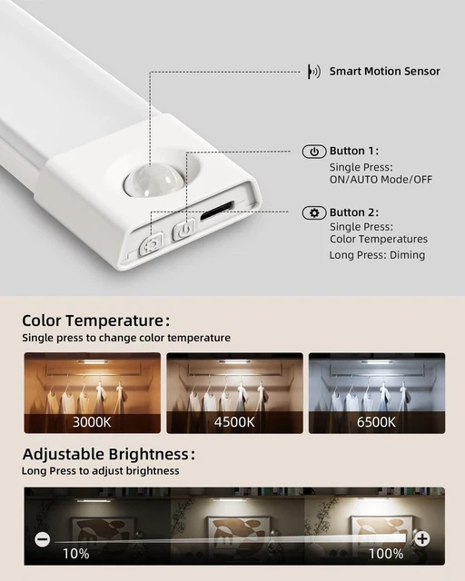 EZVALO 3 PACK 8'' Under Cabinet Kitchen Lights, Motion Sensor 30 LED ...