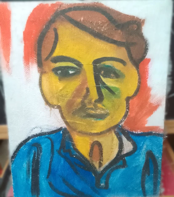 FRED BARNFIELD PAINTING&YELLOW face portrait" -3M £10.80 - PicClick UK