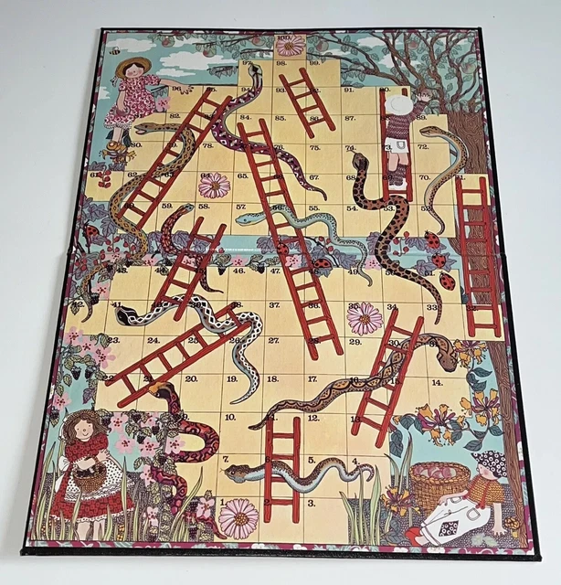 VINTAGE 60S 70S Snakes And Ladders Game Board Only Floral Boy Girl ...