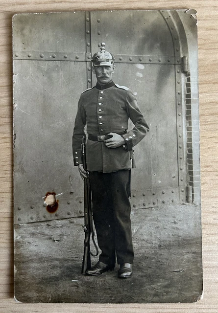 WW1 PHOTO POSTCARD. Older German Soldier Rifle Pickelhaube Moustache ...