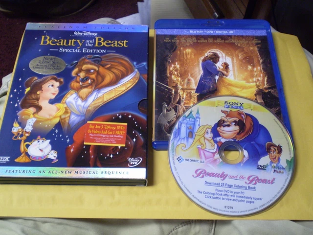 (3) DISNEY BEAUTY and the Beast DVD Lot: Platinum Animated + Live ...