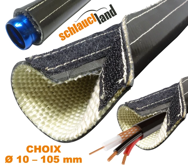 GAINE SILICONE-VELCRO PROTECTION CABLE TUYAU Chaleur Antifeu Thermique ...