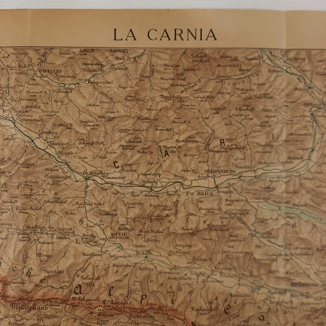 ANTICA CARTA GEOGRAFICA mappa militare La Carnia - Udine - Friuli EUR ...