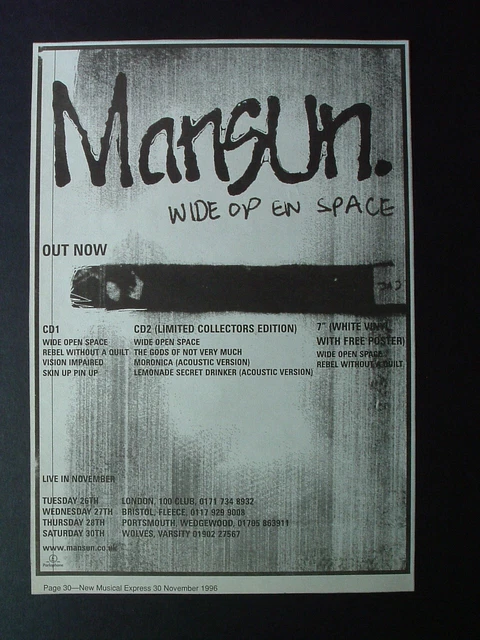 RARE 1996 - MANSUN - Wide Open Space Single UK Tour - Music Advert ...