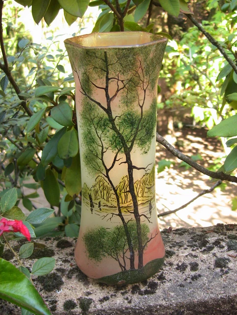 LEGRAS JOLI VASE en verre soufflé émaillé à décor de scène lacustre EUR 49,00 - PicClick FR