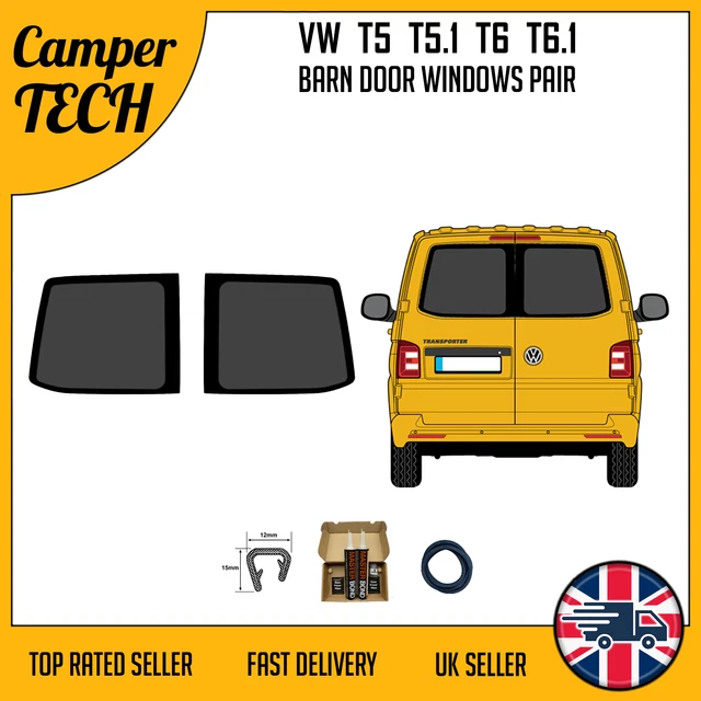 VW T5 TRANSPORTER Barn Door Rear Windows with Bonding Kit and U Trim £ ...