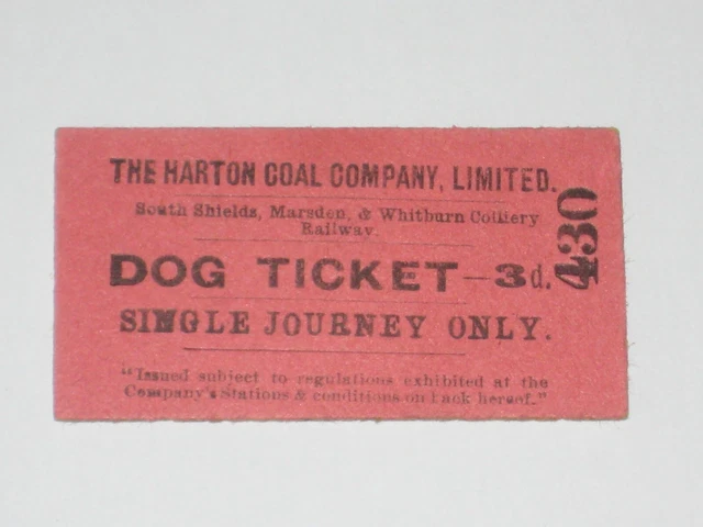 RAILWAYANA - SOUTH Shields, Marsden & Whitburn Colliery - Dog Ticket ...