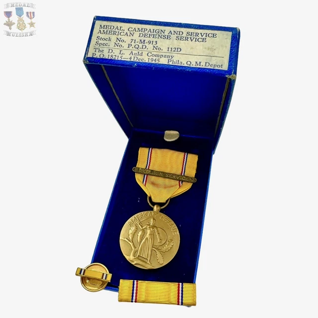 WW2 U.S. AMERICAN Defense Medal Foreign Service Clasp Ribbon Bar Lapel ...