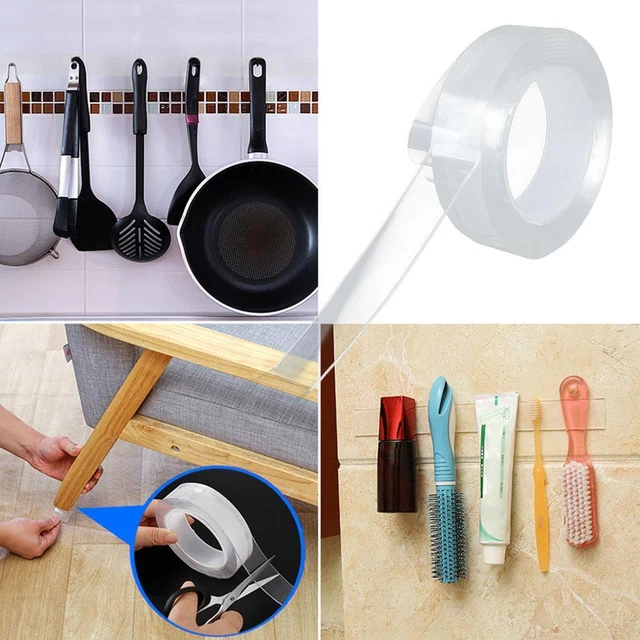 DOUBLE SIDED TAPE Transparent No Trace Acrylic Reuse Waterproof ...