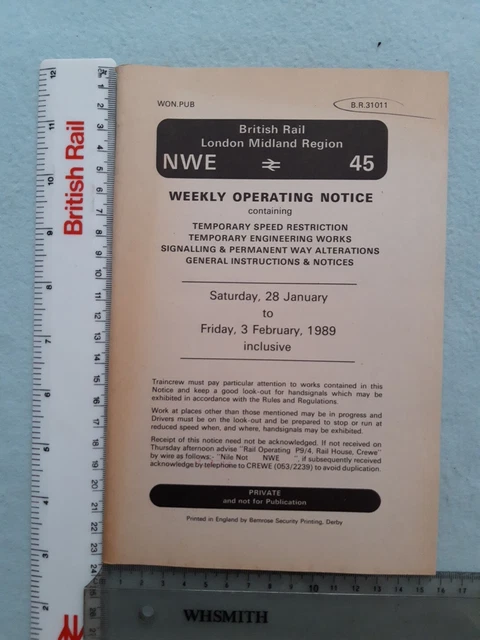 BRITISH RAIL LONDON Midland Region NWE No45 Weekly Operating Notice ...