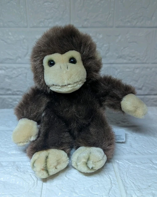 VINTAGE RUSS BERRIE Monkey Chimp Plush Brown Cream Face Beanie Soft Toy ...