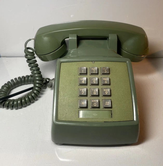 VINTAGE PUSH BUTTON Bell System Western Electric Telephone Green Desk ...