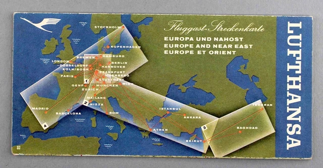 LUFTHANSA VINTAGE AIRLINE Route Map Europe & Near East Strekenkarte Lh ... LUFTHANSA VINTAGE AIRLINE Route Map Europe & Near East Strekenkarte Lh ...