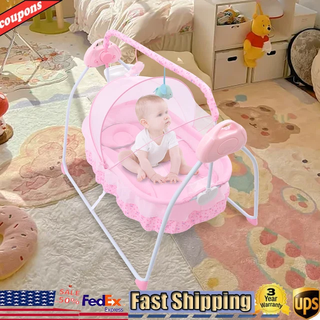 PINK ELECTRIC BABY Rocker Swing Rocking Crib Cot Bed Infant Cradle w ...