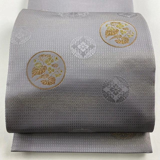 JAPANESE KIMONO FUKURO Kimono Obi Round FlowerGold Thread Embroidery ...