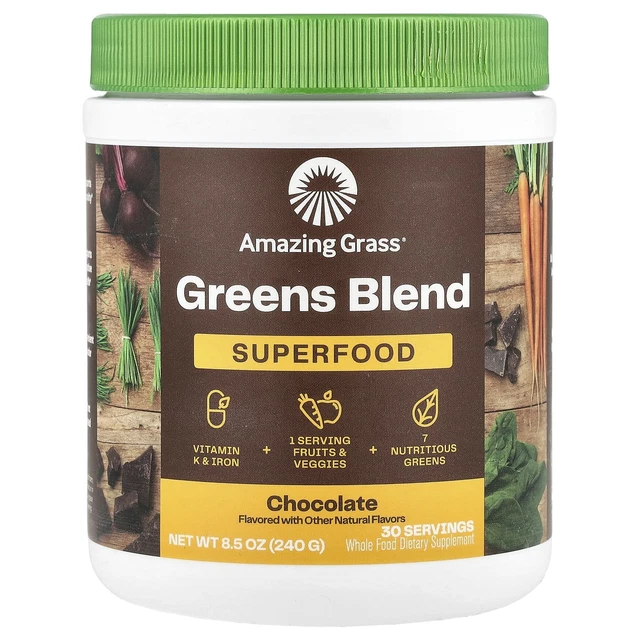 AMAZING GRASS, GREENS Blend, Superfood, Chocolate, 8.5 oz (240 g) £45. ...