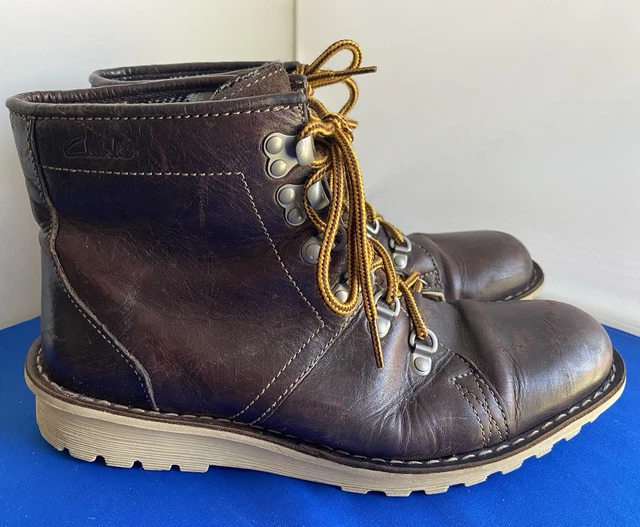 MENS VINTAGE CLARKS Dark Brown Leather Polyveldt Ankle Hiking Boots ...