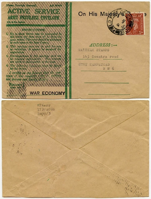 GB ARMY PRIVILEGE ENVELOPE CHANGE of USE OHMS FPO 1 1/2d 1950 OFFICIAL ...