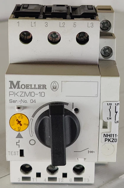 MOELLER PKZMO-10 3-POLE 10 AMP 600VAC Motor Protective Breaker w/ NHI11 ...