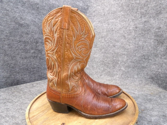 DAN POST VINTAGE Mens Size 8 D Brown Lizard Cowby Western Boots Round ...