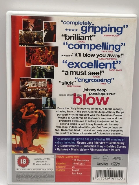 BLOW FILM, JOHNNY Depp, 18 rating DVD 2001, biographical crime drama, £ ...