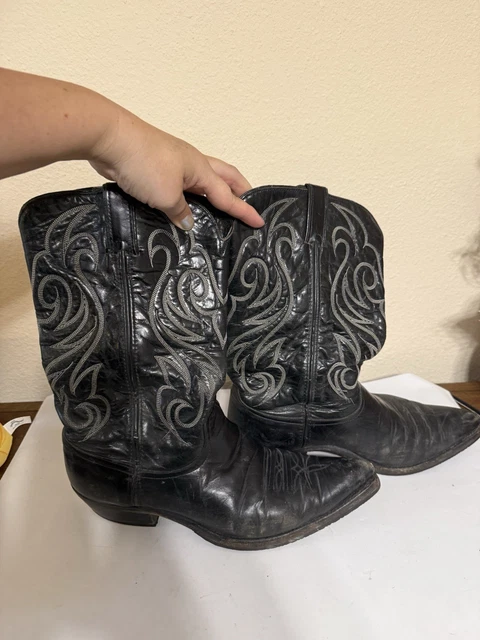 VINTAGE CODE WEST Black Leather Cowboy Western Pull On Mens Boots Size ...